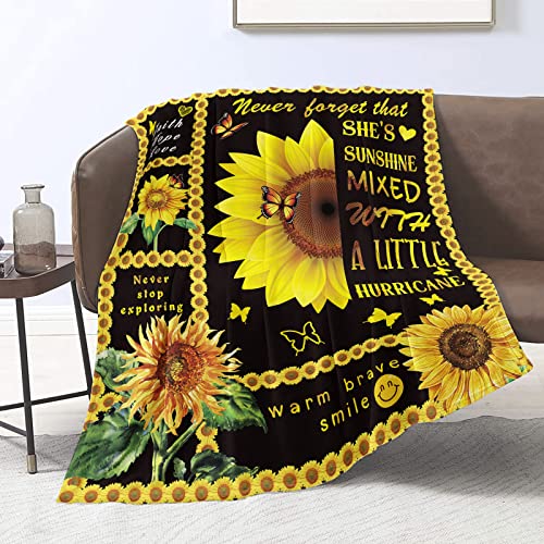 Sunflower Butterfly Blanket for Women Sunshine Positive Healing Throw Blankets Gifts for Girls Soft Flannel Fleece Blanket for Bed Couch Sofa Birthday Christmas, 60''x80''