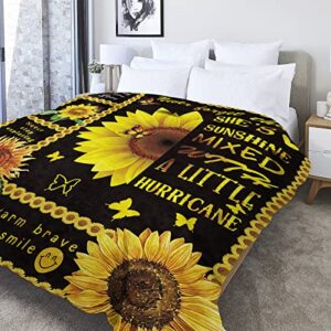 Sunflower Butterfly Blanket for Women Sunshine Positive Healing Throw Blankets Gifts for Girls Soft Flannel Fleece Blanket for Bed Couch Sofa Birthday Christmas, 60''x80''