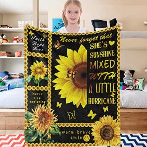 Sunflower Butterfly Blanket for Women Sunshine Positive Healing Throw Blankets Gifts for Girls Soft Flannel Fleece Blanket for Bed Couch Sofa Birthday Christmas, 60''x80''