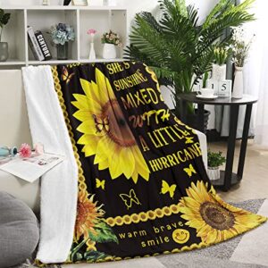 Sunflower Butterfly Blanket for Women Sunshine Positive Healing Throw Blankets Gifts for Girls Soft Flannel Fleece Blanket for Bed Couch Sofa Birthday Christmas, 60''x80''