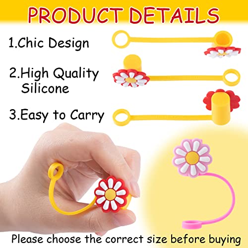 HINZIC 9 Pcs Silicone Straw Cover Cap Reusable Colored Dust-Proof Flower Blossom Cute Drinking Straw Tips Set Straws Plug for 6-8 mm(0.3 Inch) for Stanley Cup Straw Travel Home Outdoor