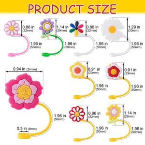 HINZIC 9 Pcs Silicone Straw Cover Cap Reusable Colored Dust-Proof Flower Blossom Cute Drinking Straw Tips Set Straws Plug for 6-8 mm(0.3 Inch) for Stanley Cup Straw Travel Home Outdoor