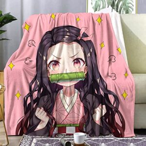 anime nezuko blanket ultra soft flannel throw blanket cozy warm blanket gifts for kids adults 50"x40"