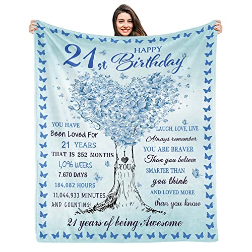 Kesidilo 21st Birthday Gifts for Her, Gifts for 21 Year Old Female, 21 Year Old Birthday Gifts Ideas, Happy 21st Birthday Gift for Women Daughter Sister, 21st Birthday Decorations Blanket 50"X60"