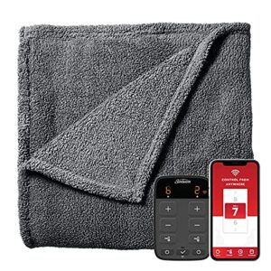 sunbeam lofttec wi-fi connected heated blanket, electric blanket, 10 heat settings, queen size