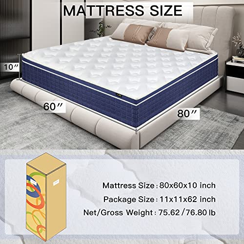 AICEHOME Queen Mattress,10 Inch Medium Firm Feel Hybrid Mattress in a Box, Gel Memory Foam Multilayer Design Mattress,Individually Wrapped Spring for Motion Isolation & Support (Queen)