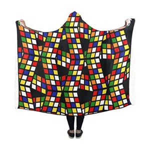 yijieve hooded blanket graphic pattern rubiks cube cube puzzle colorful blanket 60x50 inch comfotable hooded throw wrap