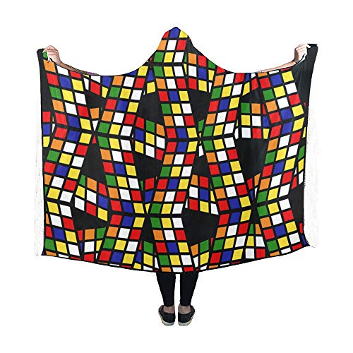 YIJIEVE Hooded Blanket Graphic Pattern Rubiks Cube Cube Puzzle Colorful Blanket 60x50 Inch Comfotable Hooded Throw Wrap