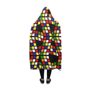 YIJIEVE Hooded Blanket Graphic Pattern Rubiks Cube Cube Puzzle Colorful Blanket 60x50 Inch Comfotable Hooded Throw Wrap