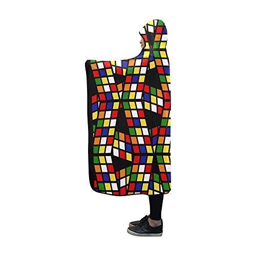 YIJIEVE Hooded Blanket Graphic Pattern Rubiks Cube Cube Puzzle Colorful Blanket 60x50 Inch Comfotable Hooded Throw Wrap