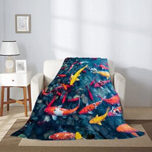 Japanese Koi Carp Blanket 40" x 50" Pond Swims Beautiful Goldfish Super Soft Bedding Fleece Throw Blanket Microfiber Flannel Blankets Sofa Living Room Bedroom Warm Lightweight for Men and Women