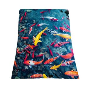 Japanese Koi Carp Blanket 40" x 50" Pond Swims Beautiful Goldfish Super Soft Bedding Fleece Throw Blanket Microfiber Flannel Blankets Sofa Living Room Bedroom Warm Lightweight for Men and Women