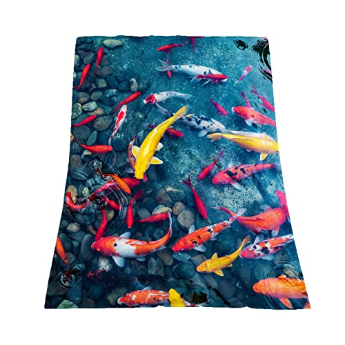 Japanese Koi Carp Blanket 40" x 50" Pond Swims Beautiful Goldfish Super Soft Bedding Fleece Throw Blanket Microfiber Flannel Blankets Sofa Living Room Bedroom Warm Lightweight for Men and Women