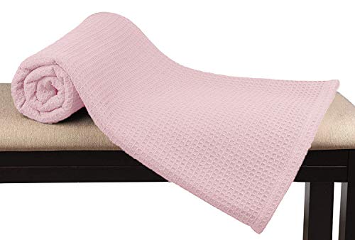 Glamburg 100% Cotton Thermal Blanket, Breathable Bed Blanket Twin Size, Soft Waffle Blanket, Twin Blanket, All Season Cotton Blanket, Baby Pink