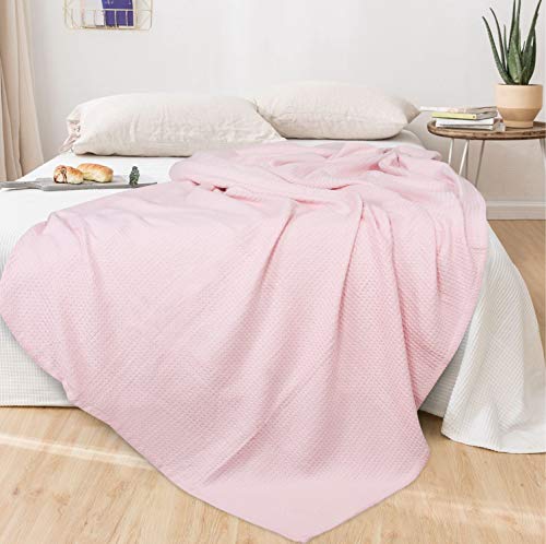 Glamburg 100% Cotton Thermal Blanket, Breathable Bed Blanket Twin Size, Soft Waffle Blanket, Twin Blanket, All Season Cotton Blanket, Baby Pink