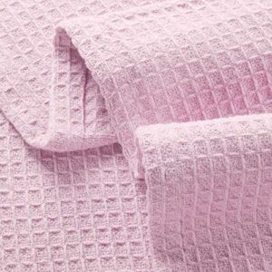 Glamburg 100% Cotton Thermal Blanket, Breathable Bed Blanket Twin Size, Soft Waffle Blanket, Twin Blanket, All Season Cotton Blanket, Baby Pink