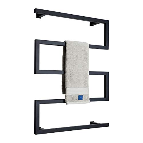 BERGOTO Towel Warmer Rack 5 Bar Stainless Steel Space Saving Plug-in Wall Mounted Cloth Towel Heated Drying Rack for Home Bathroom (Black)