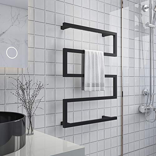 BERGOTO Towel Warmer Rack 5 Bar Stainless Steel Space Saving Plug-in Wall Mounted Cloth Towel Heated Drying Rack for Home Bathroom (Black)