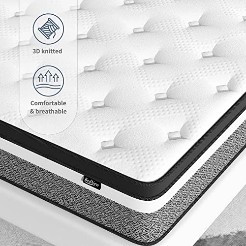 Bednew Queen Mattress 12 Inch Medium Firm Hybrid Spring Mattress in a Box, Pocketed Spring Mattress with Multiple Layer Foam, Supportive and Pressure Relieving, CertiPUR-US Certified