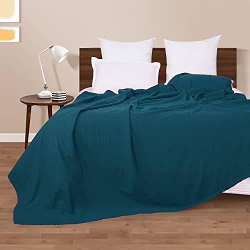 BOUTIQUO 100% Cotton Bed Blanket, Breathable Thermal Blanket Twin Size, Soft Honeycomb Waffle Blanket 60"x90", Cotton Bed Blanket, Perfect for Layering Any Bed for All Season, Teal