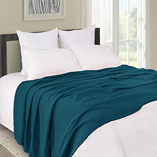 BOUTIQUO 100% Cotton Bed Blanket, Breathable Thermal Blanket Twin Size, Soft Honeycomb Waffle Blanket 60"x90", Cotton Bed Blanket, Perfect for Layering Any Bed for All Season, Teal