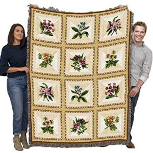 Pure Country Weavers French Floral Blanket by Susan Welsch - Garden Floral Gift Tapestry Throw Woven from Cotton - Made in The USA (72x54)