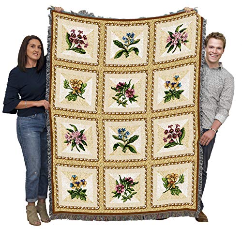 Pure Country Weavers French Floral Blanket by Susan Welsch - Garden Floral Gift Tapestry Throw Woven from Cotton - Made in The USA (72x54)