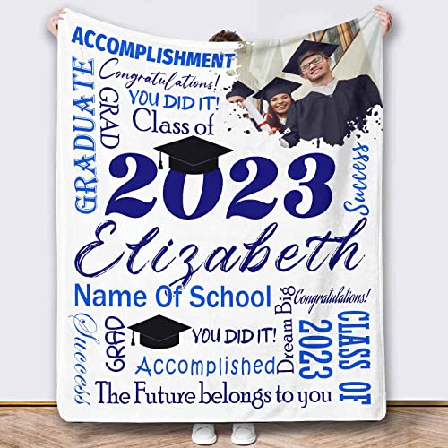 YFgohighhh Personalized Custom Blanket with Photo Text Graduation Photos, White 2 for Graduation Adult Kid Birthday Christmas Halloween Fathers Mothers Valentines Day-30"x40"