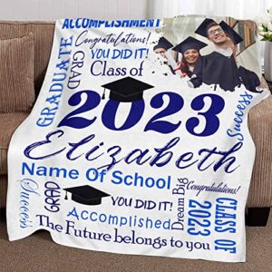 YFgohighhh Personalized Custom Blanket with Photo Text Graduation Photos, White 2 for Graduation Adult Kid Birthday Christmas Halloween Fathers Mothers Valentines Day-30"x40"