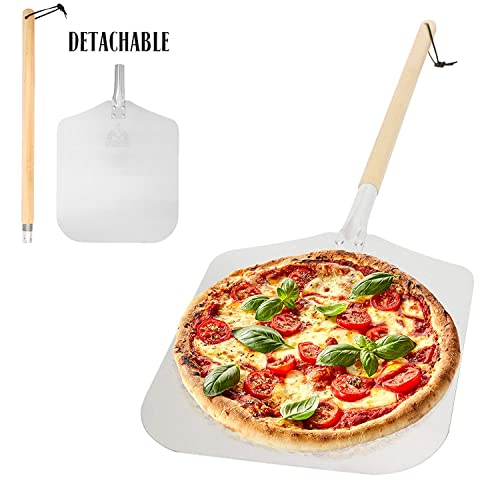 Chicago Brick Oven Pizza Peel 12" x 14", Pizza Paddle, 35.5" Long Aluminum Metal Pizza Peel with Detachable 21" Wooden Handle, Pizza Spatula