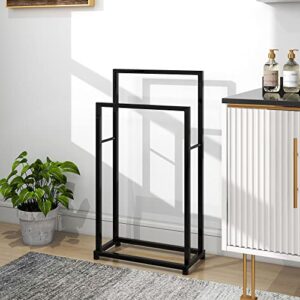 HAHRIR Black Metal 2-Tiers Stainless Steel Towel Racks ,Freestanding Towel Holder for Bathroom Accessories Organizer，for Bath Storage & Hand Towels&Washcloths& Blanket Rack