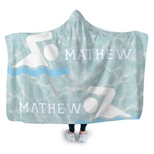 ohaprints custom swimming lover swimmer unique gift idea personalized name sherpa hoodie blanket soft travel camping wearable hooded blankets cape wrap plush fuzzy comfy cozy