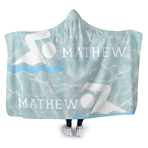 OhaPrints Custom Swimming Lover Swimmer Unique Gift Idea Personalized Name Sherpa Hoodie Blanket Soft Travel Camping Wearable Hooded Blankets Cape Wrap Plush Fuzzy Comfy Cozy