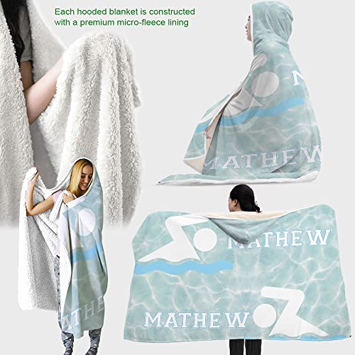 OhaPrints Custom Swimming Lover Swimmer Unique Gift Idea Personalized Name Sherpa Hoodie Blanket Soft Travel Camping Wearable Hooded Blankets Cape Wrap Plush Fuzzy Comfy Cozy