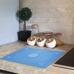 Silicone Baking Mat for Pastry Rolling Dough with Measurements,19.7" x 15.7" BPA Free Non stick and Non Slip Blue Table Sheet Baking Supplies for Bake Pizza Cake