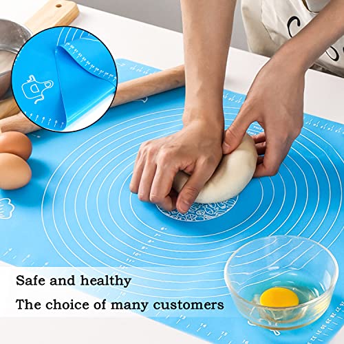 Silicone Baking Mat for Pastry Rolling Dough with Measurements,19.7" x 15.7" BPA Free Non stick and Non Slip Blue Table Sheet Baking Supplies for Bake Pizza Cake