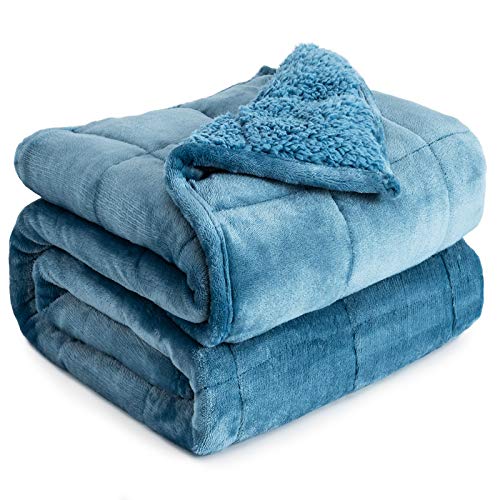 Cottonblue Sherpa Fleece Weighted Blanket 20lbs for Adults, Fluffy Cozy Plush Blanket 20 pounds, Queen Size Weighted Blanket 60”x80”, Warm and Cozy Hug Blanket for Queen/King Size Bed,Slate Blue