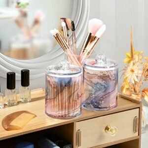 Gold Marble Texture Qtip Dispenser Apothecary Jars Pink Nature Stone Grains Bathroom Qtip Holder Storage Canister Plastic Jar 10 Oz for Cotton Ball Swab Round Pads Floss 4pcs