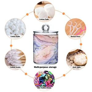 Gold Marble Texture Qtip Dispenser Apothecary Jars Pink Nature Stone Grains Bathroom Qtip Holder Storage Canister Plastic Jar 10 Oz for Cotton Ball Swab Round Pads Floss 4pcs