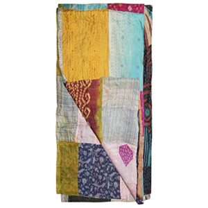 Taj Hotel Kantha Handcrafted 100% Silk Quilted Scarf, 18 in x 72 in