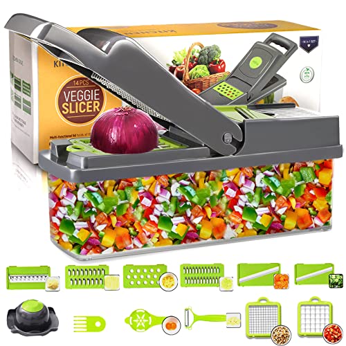 SPLMIFA Vegetable Chopper - Adjustable Vegetable Slicer - Kitchen Gift Gadget Slicer for Salad Potatoes Carrots Garlic with Container Onion Chopper with Container - Professional Food Chopper 12 in 1