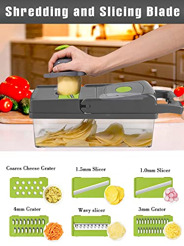 SPLMIFA Vegetable Chopper - Adjustable Vegetable Slicer - Kitchen Gift Gadget Slicer for Salad Potatoes Carrots Garlic with Container Onion Chopper with Container - Professional Food Chopper 12 in 1