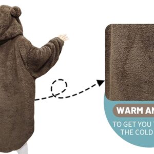 Cute Blanket Hoodie Adult Bunny or Bear Fashion Blanket Hoodies Sweater Furry Fluffy Blanket Sweatshirt Soft Cozy Oversized Women Men,Warm Fleece Sherpa Blanket Jacket,aldult,Brown Bear