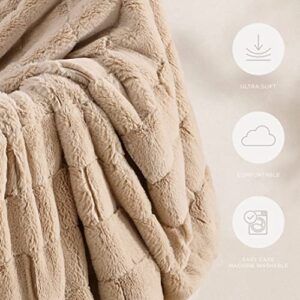 Stassie Faux Fur Throw Blanket – Soft and Elegant Blanket for Couch and Bed - 380 GSM – Cozy & Warm - Luxurious Carved Design (Wheat)