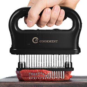 meat tenderizer with 48 stainless steel ultra sharp needle blades, kitchen cooking tool best for tenderizing, bbq, marinade by jy cookment