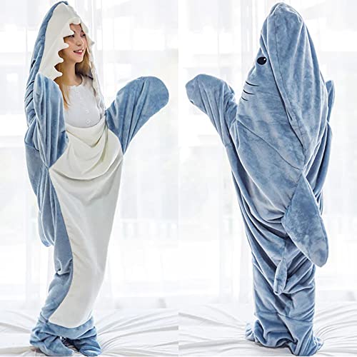 Shark Blanket Adult Wearable Blanket Super Soft Cozy Flannel Hoodie Blanket Shark Sleeping Bag Wearable Fleece Throw Blanket (M 67inX27.5in)