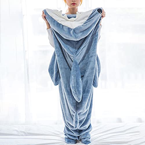 Shark Blanket Adult Wearable Blanket Super Soft Cozy Flannel Hoodie Blanket Shark Sleeping Bag Wearable Fleece Throw Blanket (M 67inX27.5in)