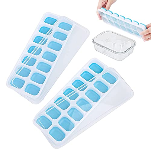 HPOPO 2PCS Silicone Ice Cube Tray Flexible and Convenient 14-cell Household Square BPA-free With Lid can be Stacked, Suitable for Cocktails Cola Whiskey other drinks, Blue