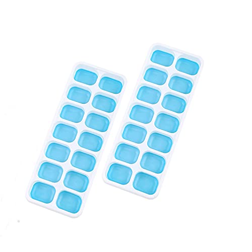 HPOPO 2PCS Silicone Ice Cube Tray Flexible and Convenient 14-cell Household Square BPA-free With Lid can be Stacked, Suitable for Cocktails Cola Whiskey other drinks, Blue