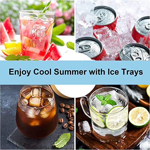 HPOPO 2PCS Silicone Ice Cube Tray Flexible and Convenient 14-cell Household Square BPA-free With Lid can be Stacked, Suitable for Cocktails Cola Whiskey other drinks, Blue